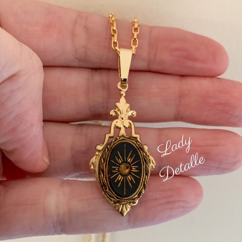 Victorian SUN Intaglio Necklace Gold and Black Intaglio 16k - Etsy