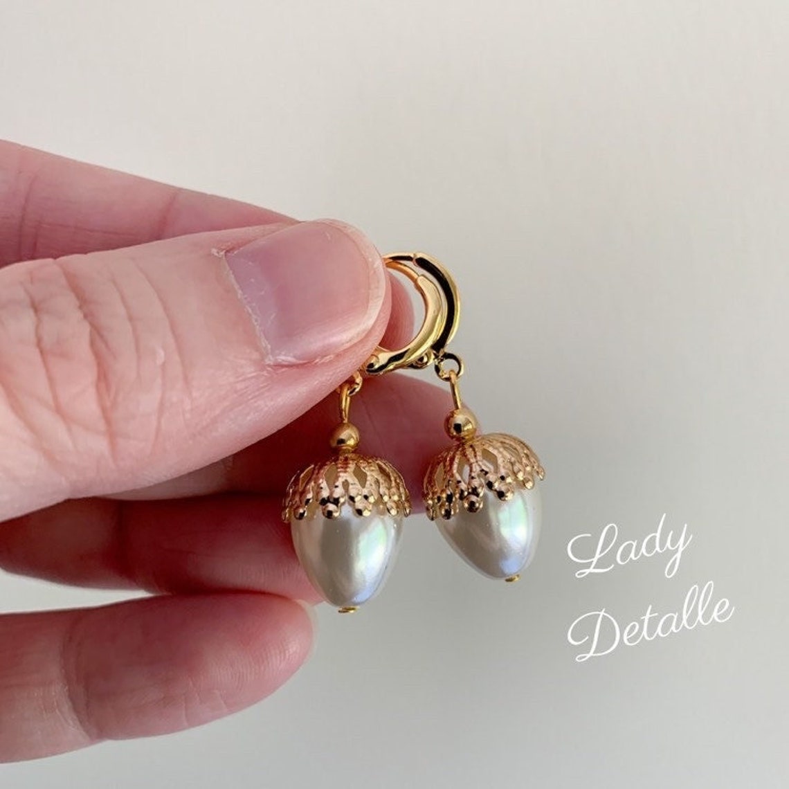 Gold PEARL Acorn 1850s Earrings Faux Pearls Reproduction Mid - Etsy