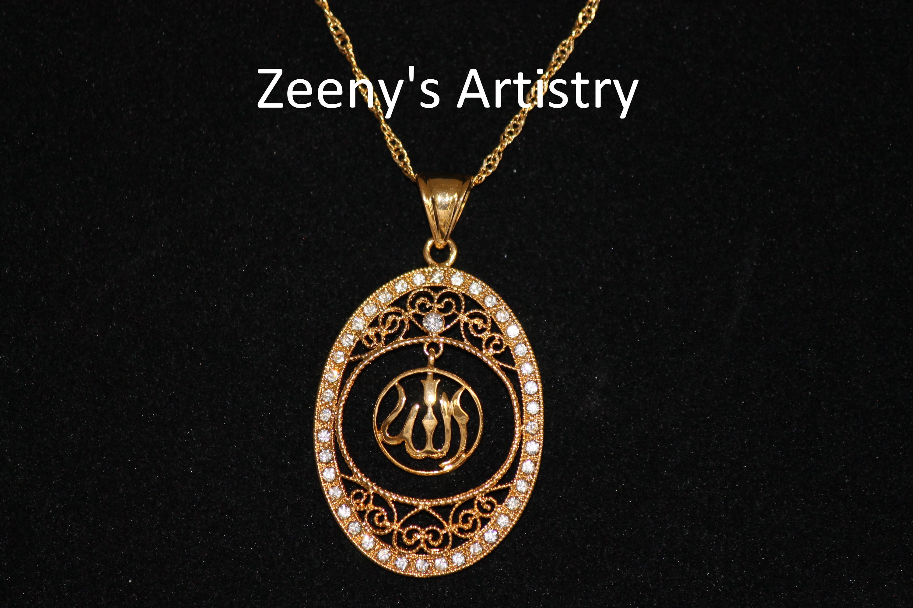Allah Pendant With Necklace 18k Gold Plated Allah Pendant With Zircon ...