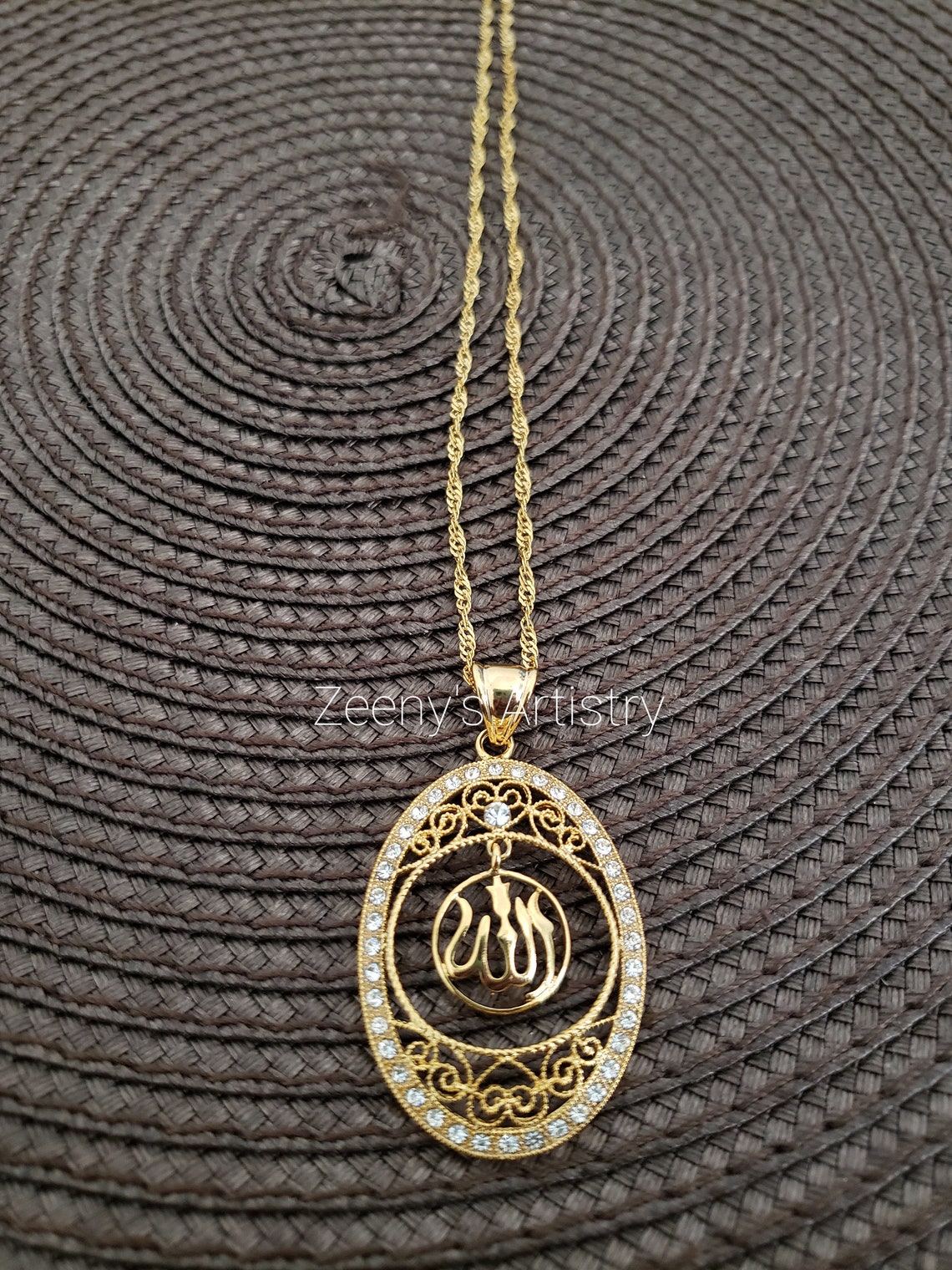 Allah Pendant With Necklace 18k Gold Plated Allah Pendant With Zircon ...