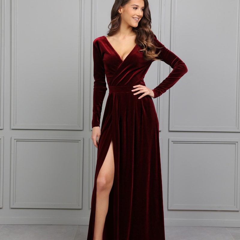 Burgundy Velvet Dress - Etsy