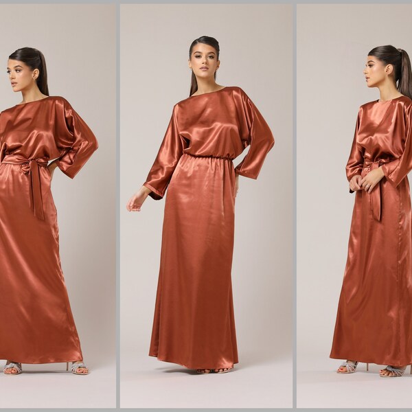 Satin Rust Bridesmaid Dress - Etsy