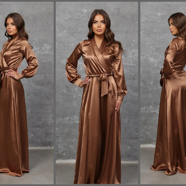 Brown Satin Dress - Etsy