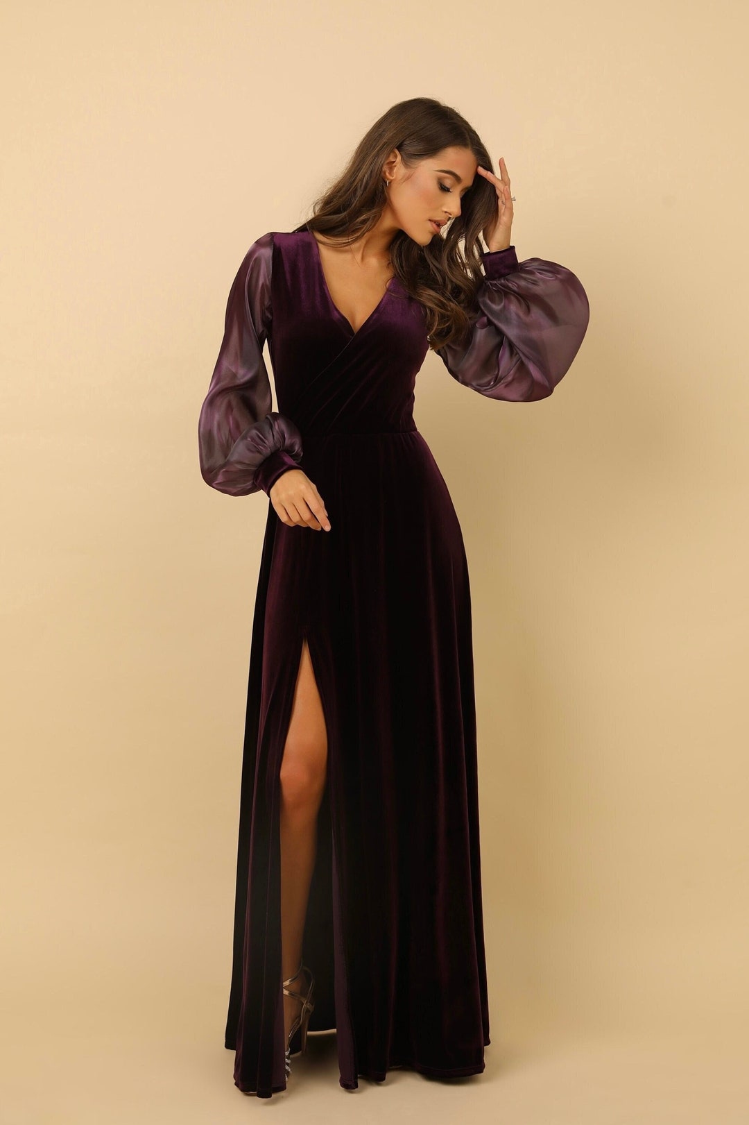 Wedding Dress Velvet Dress, Mother of the Bride Long Sleeve Maxi Dress ...