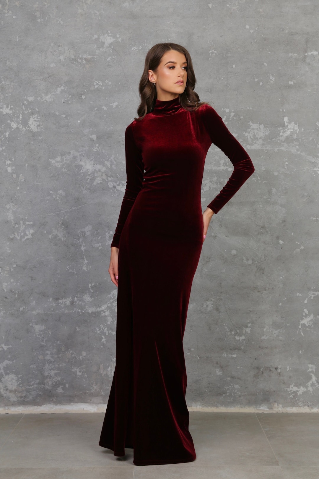 Burgundy Velvet Dress Reception Dress Velvet Bridesmaid Dress, Elegant ...