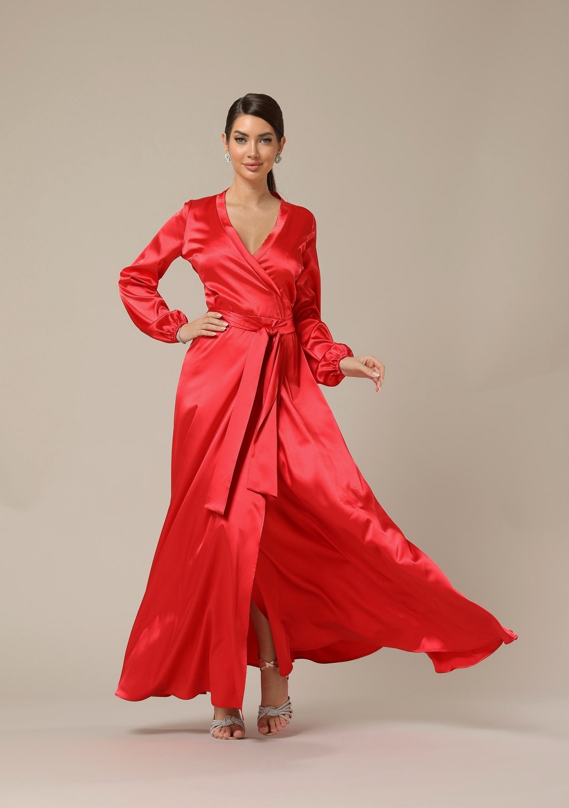 Wrap Satin Dress / Women Satin Red Dress / Party Photo Shoot - Etsy