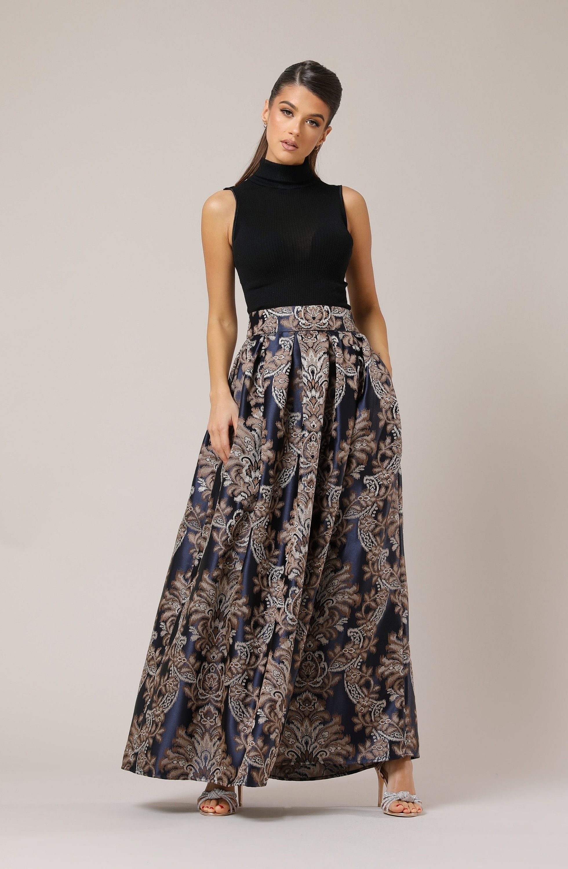 Jacquard Blue Skirt Women, High Waist Elegant Long Skirt Jacquard Blue Skirt Women, High Waist Elegant Long Skirt