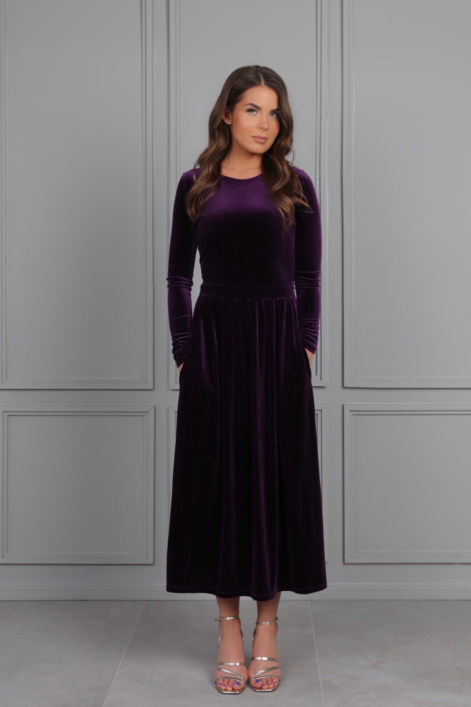 Midi Length Velvet Dress V Back Long Sleeves Plum Velvet - Etsy