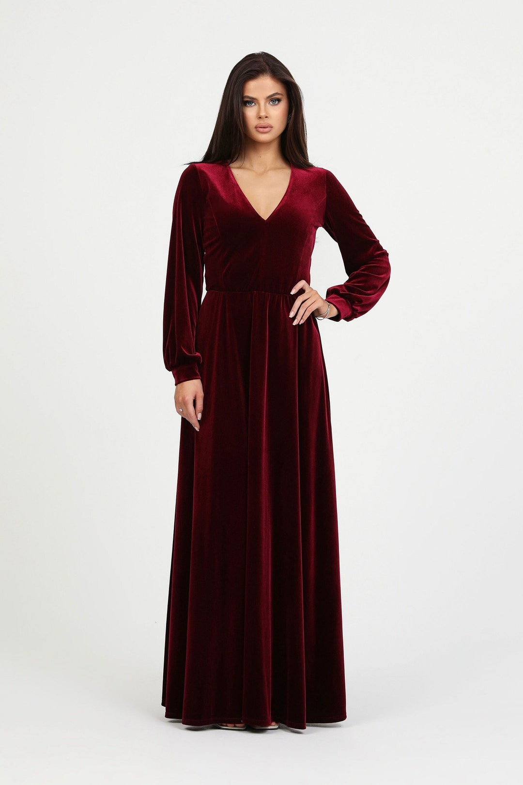 Evening Dress Burgundy Velvet Dress Bridesmaid Dress Wedding Guest ...