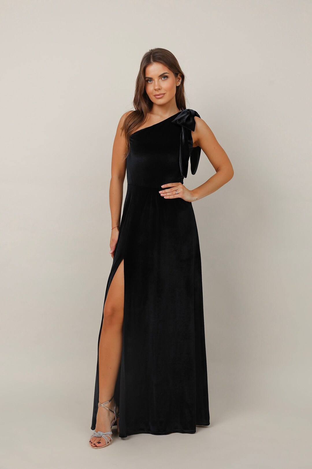Wedding Black Dress, Maxi Velvet Dress, Wedding Guest Dress, One ...