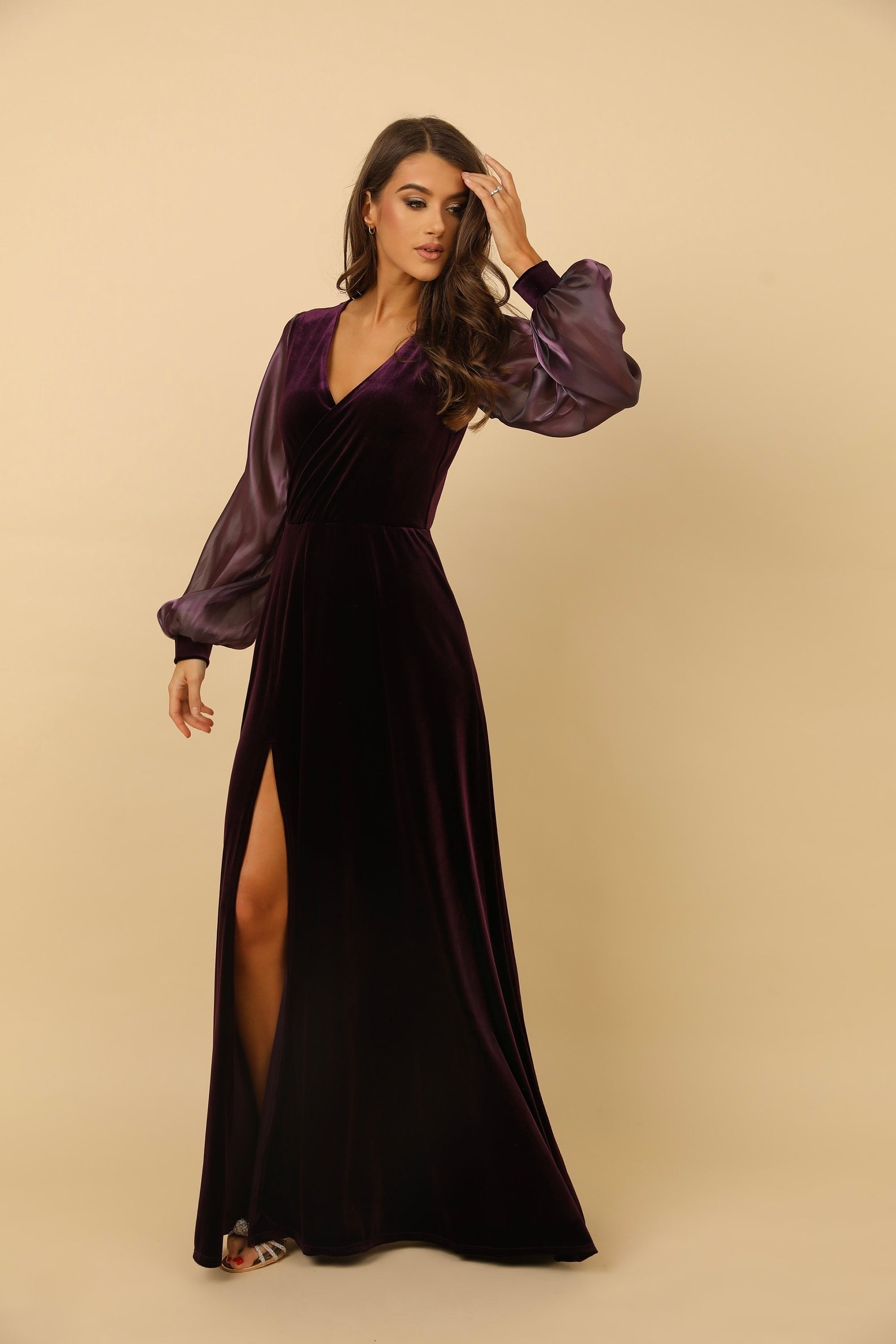 Velvet Wedding Dress, Mother of the Bride Elegant Dress, Long Sheer ...