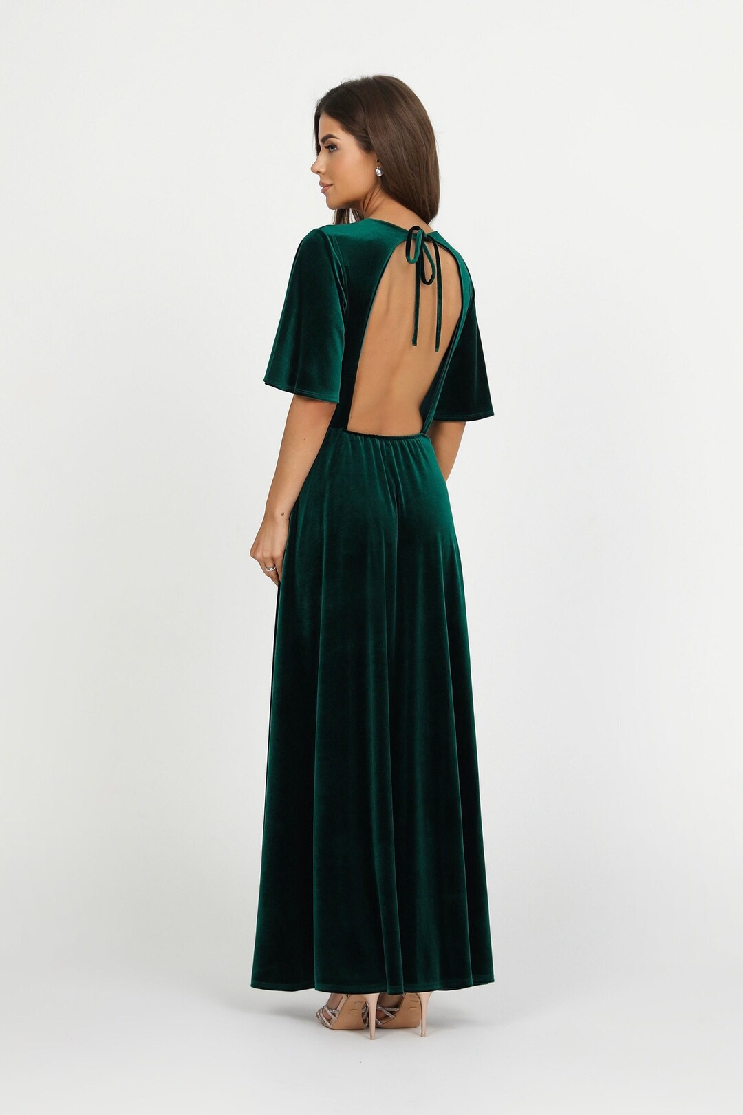 Backless Dress Velvet Dress Evening Gown Bridesmaid Dress Wedding Guest ...