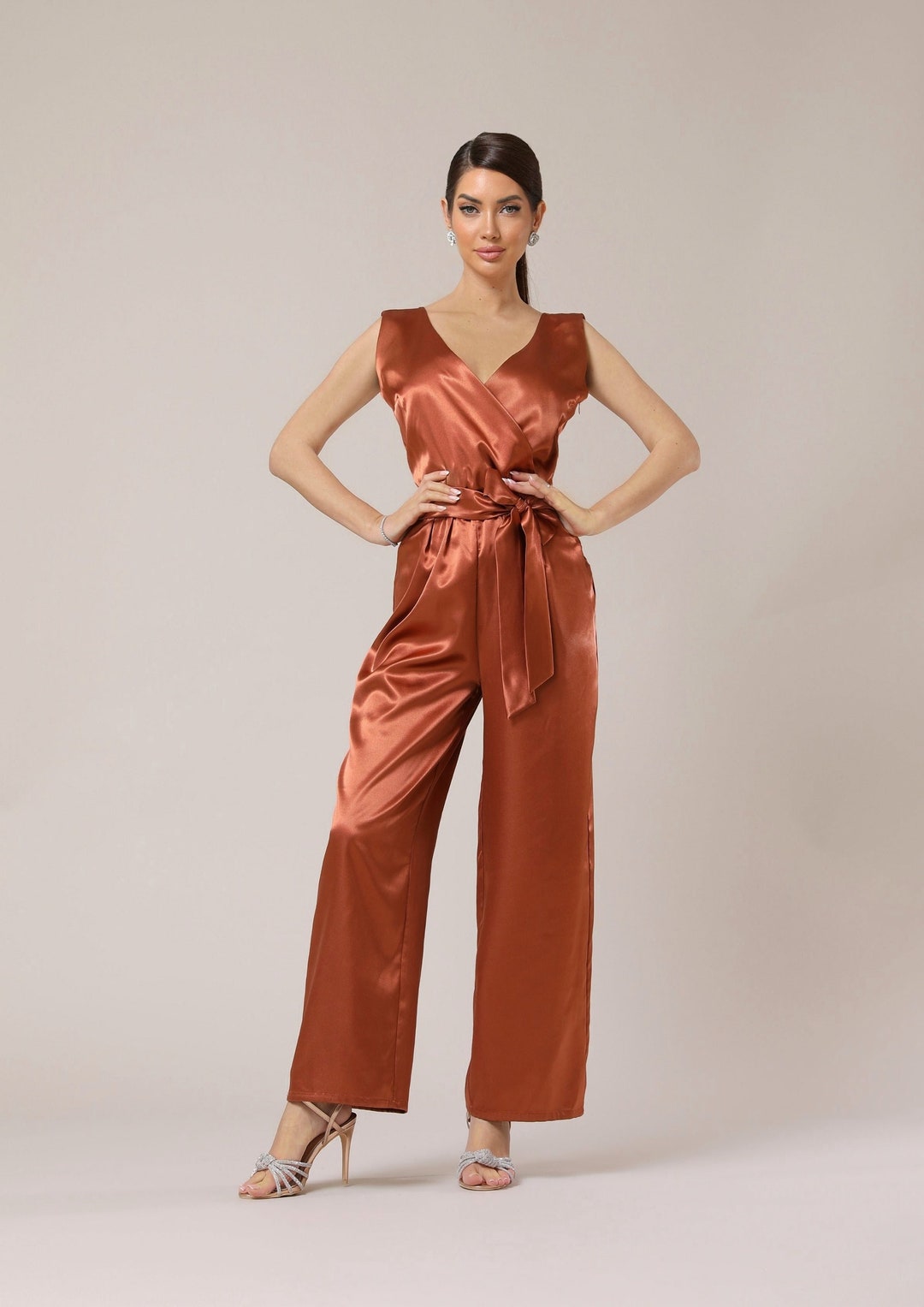 Satin Jumpsuit Women, Wedding Guest Jumpsuit, Backless Jumpsuit ...