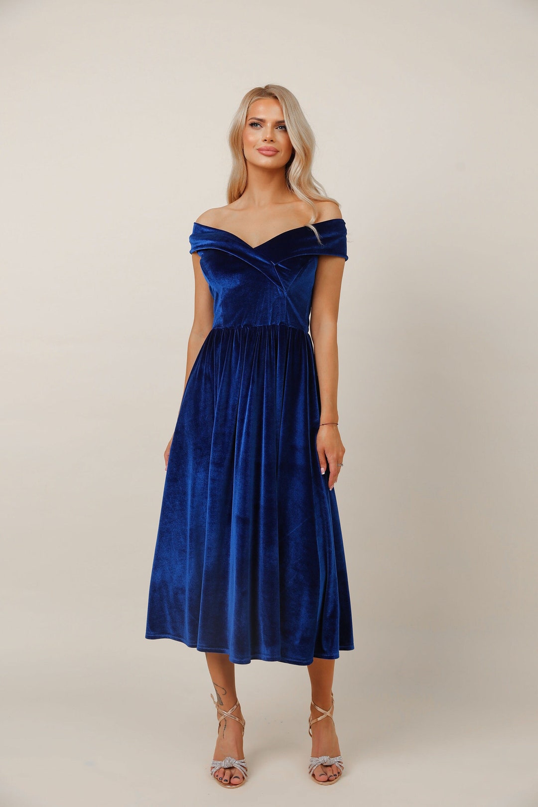 Off the Shoulder Velvet Dress, Bridesmaid Velvet Dress, Midi Cocktail ...
