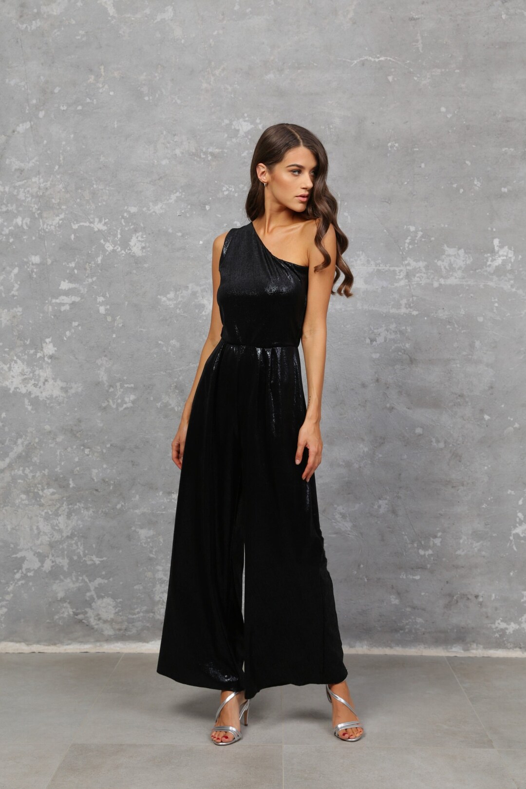 Cocktail Jumpsuit Womens One Shoulder Overalls, Wide Leg Wedding Guest ...