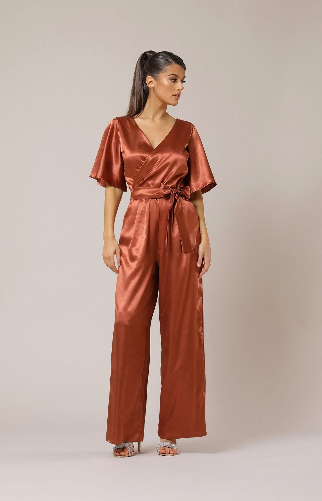 Wide Leg Satin Jumpsuit Cocktail Jumpsuit Women Satin Jumpsuit Summer ...