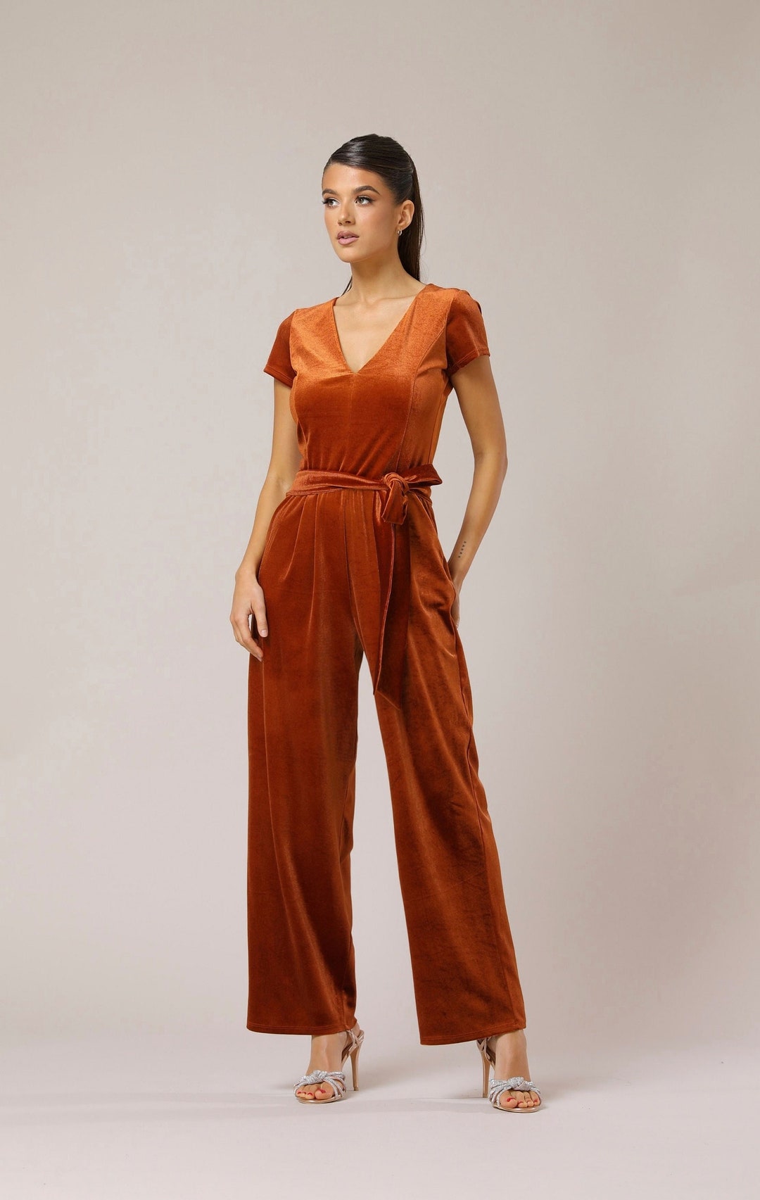 Wide Leg Velvet Jumpsuit Women Wide Leg Bridesmaid Jumpsuit, Formal ...