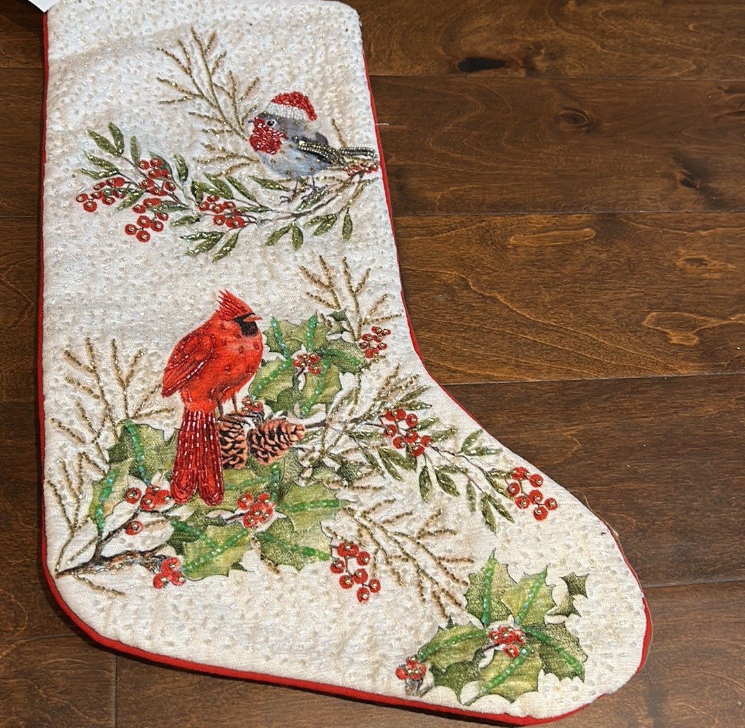 Beautiful Beaded Red Cardinal Christmas Stocking - Etsy