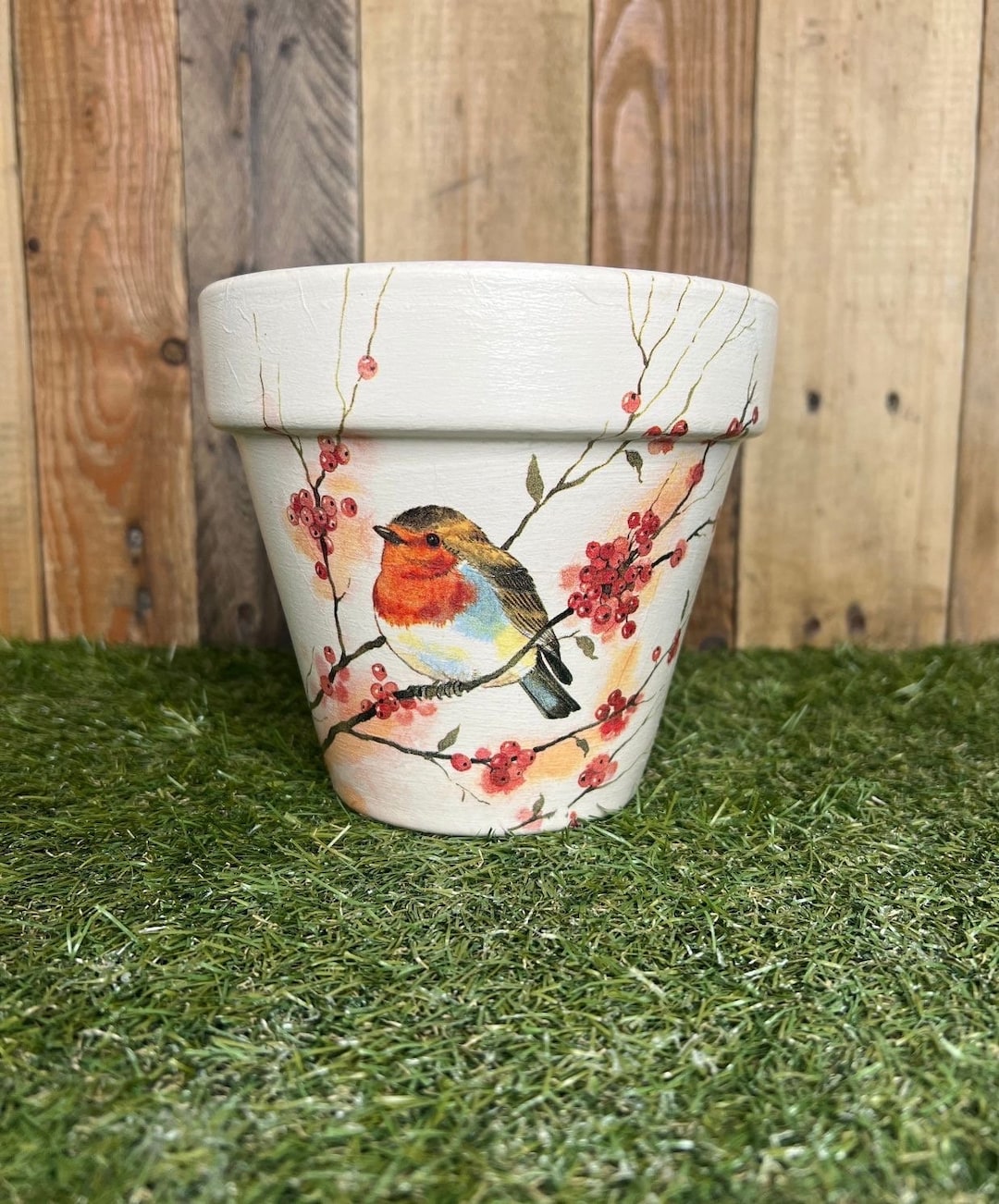 Personalised Robin Plant Pot, Decoupage Bird Flower Pot, Indoor Outdoor ...