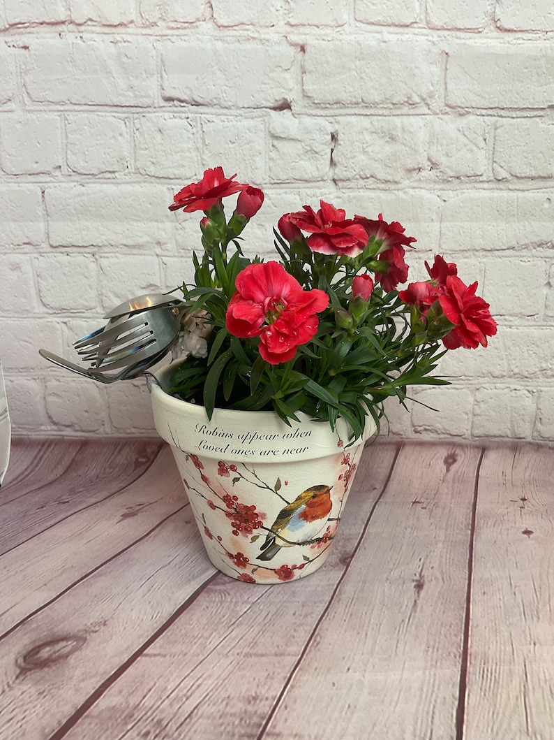 Personalised Robin Plant Pot, Decoupage Bird Flower Pot, Indoor Outdoor ...
