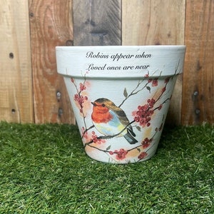 Personalised Robin Plant Pot, Decoupage Bird Flower Pot, Indoor Outdoor ...