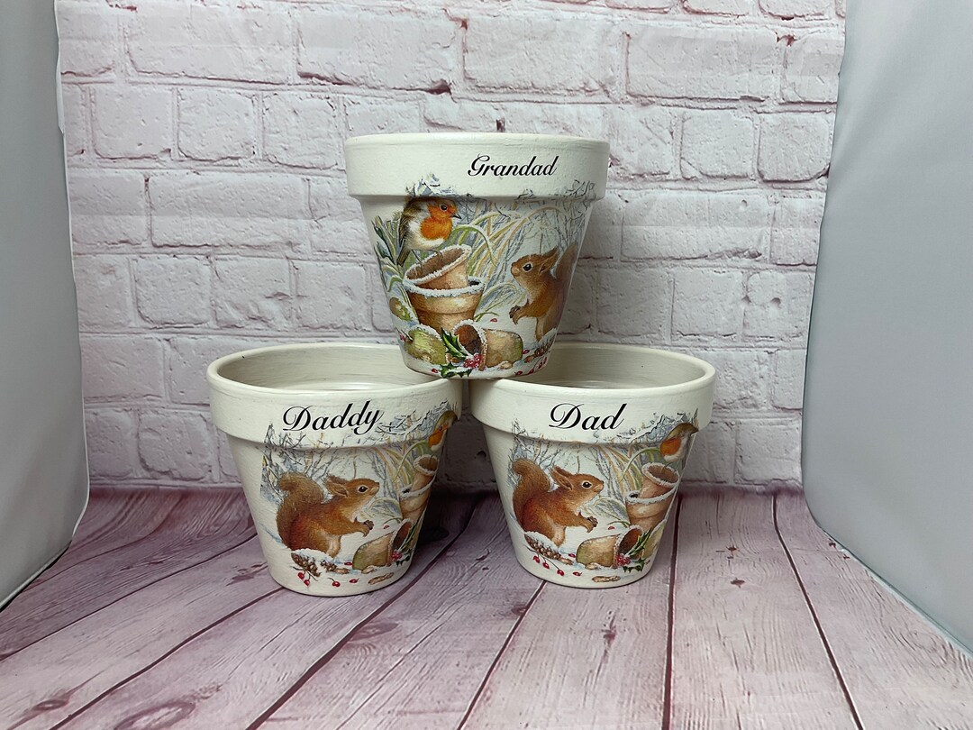 Plant Pot Picture Painted Squirrel & Robin Indoor Outdoor Decoupage ...