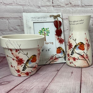 Personalised Robin Plant Pot, Decoupage Bird Flower Pot, Indoor Outdoor ...