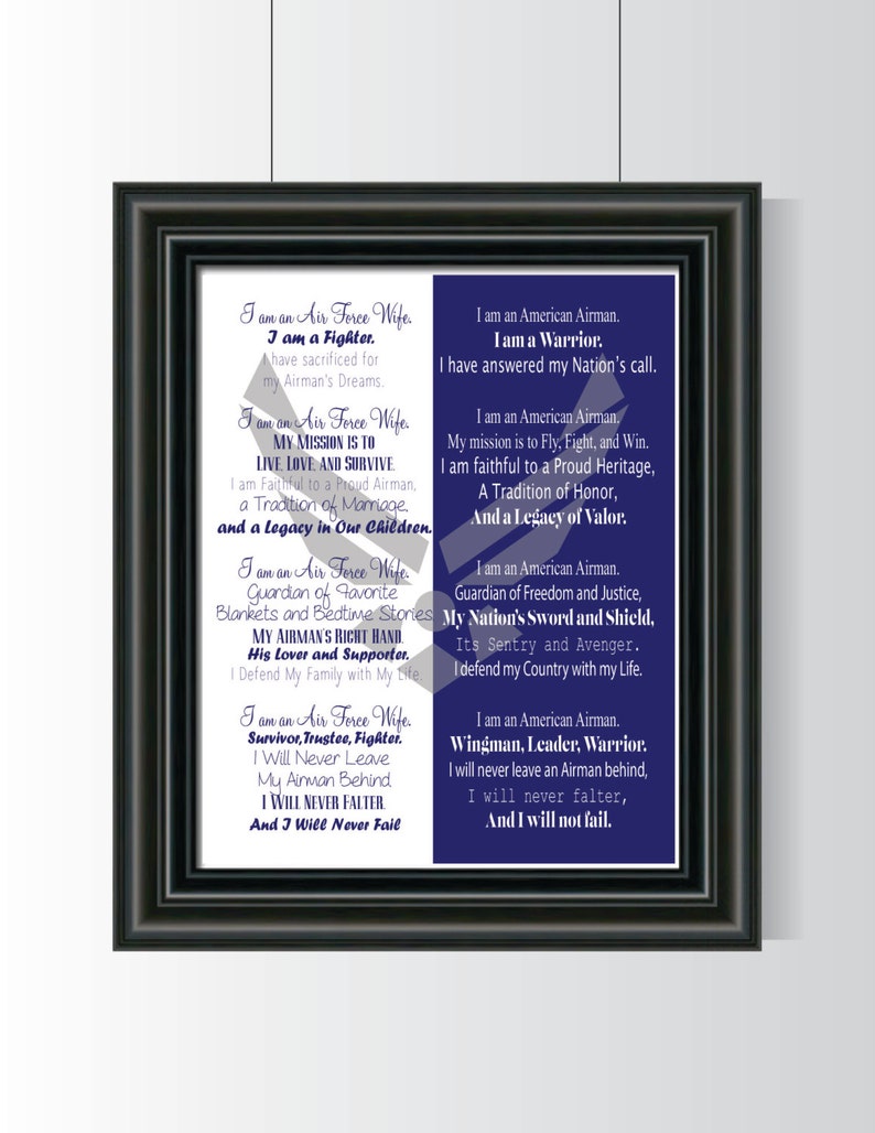 Printable 8x10 Air Force Wife Airman's Creed INSTANT DOWNLOAD - Etsy