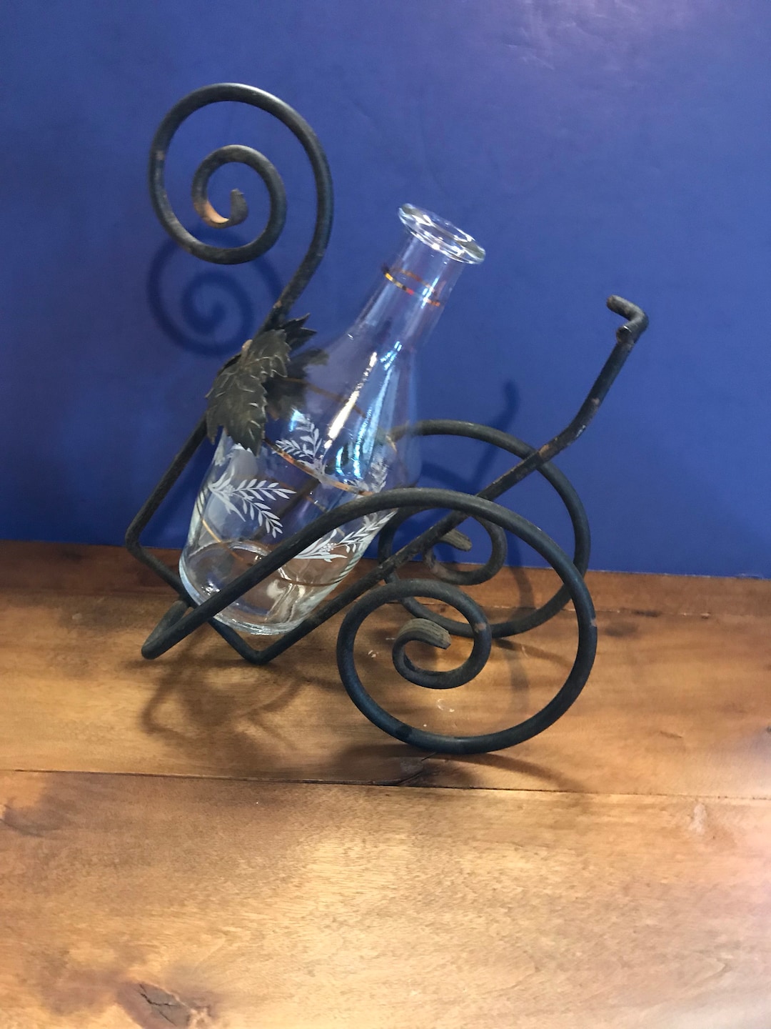 Vintage Wrought Iron Wine Holder ~iron Anniversary Gift for Him~ Rustic ...