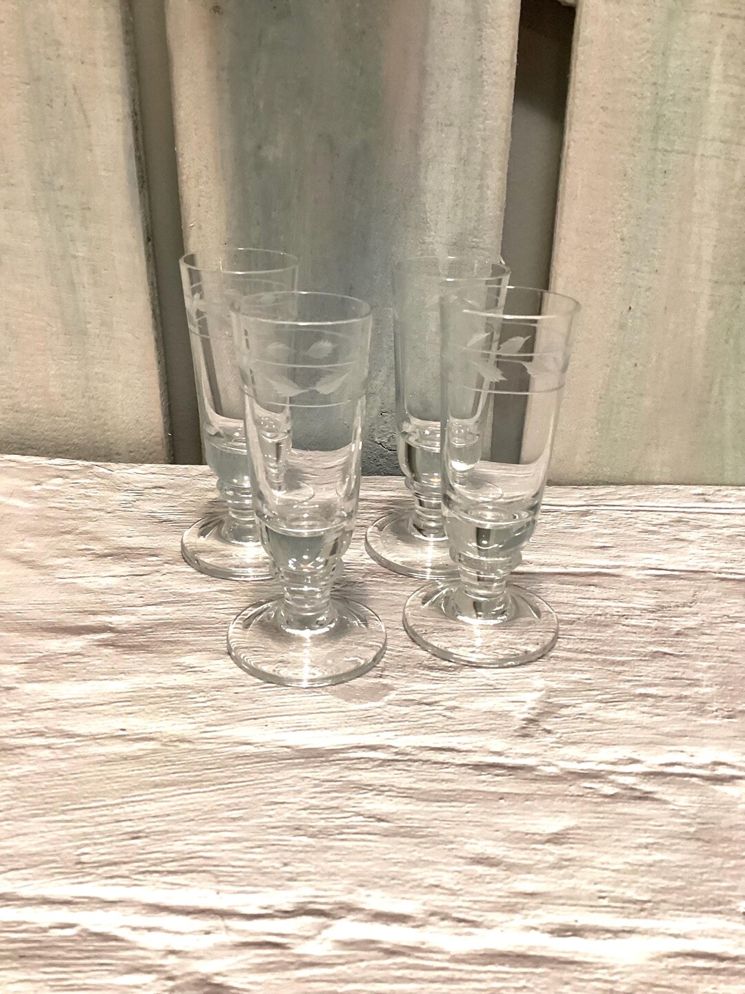 Vintage Etched Clear Glass ~ Laurel Band ~ Set of 4 ~ Cocktail Whiskey ...