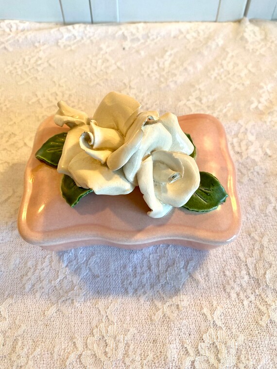 Vintage California Pottery White Rose Cigarette Box Dresser - Etsy