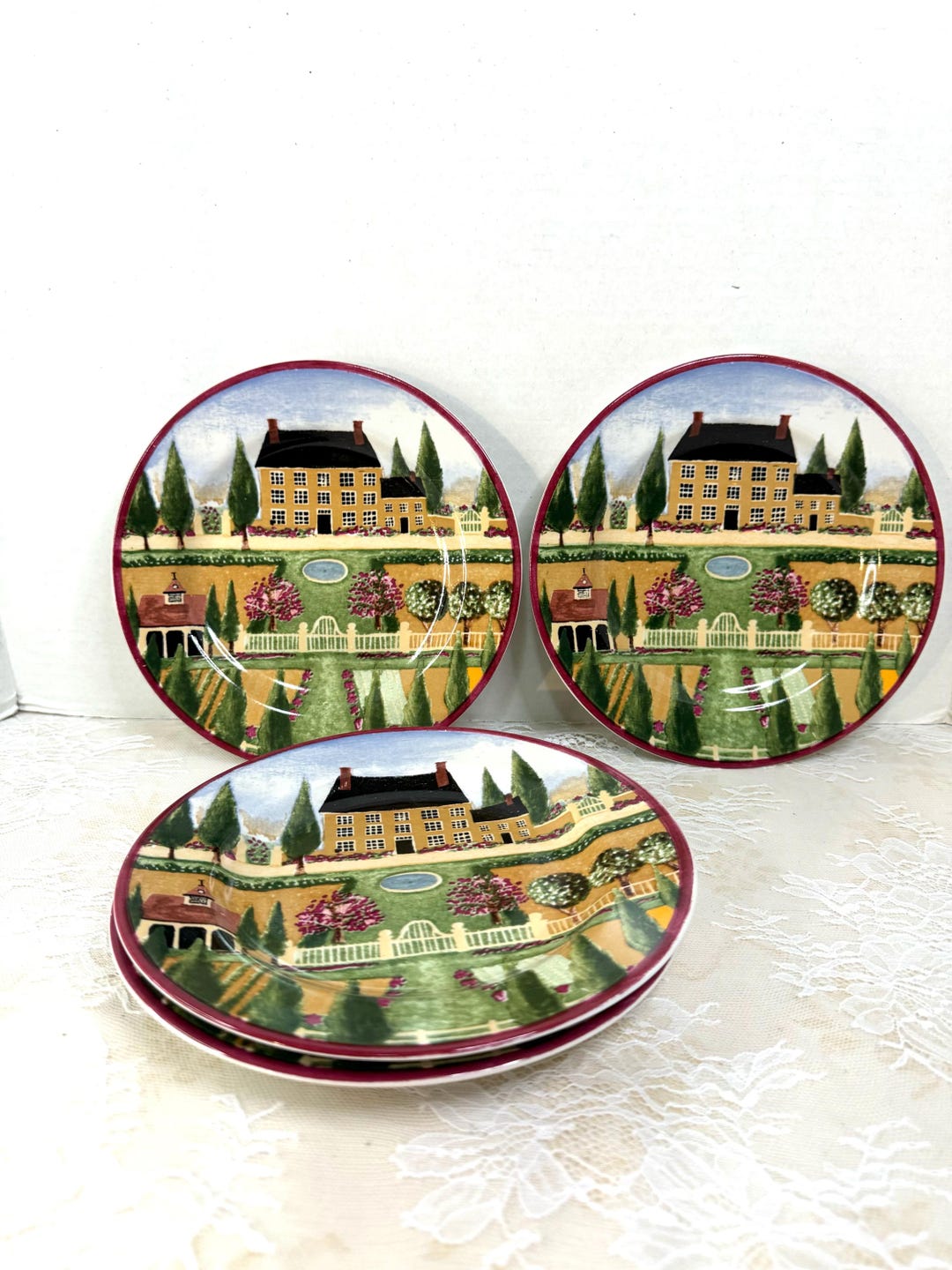 Vintage 1995 Block Country Village - 4 Piece Set - Farmhouse ~ Luncheon ...