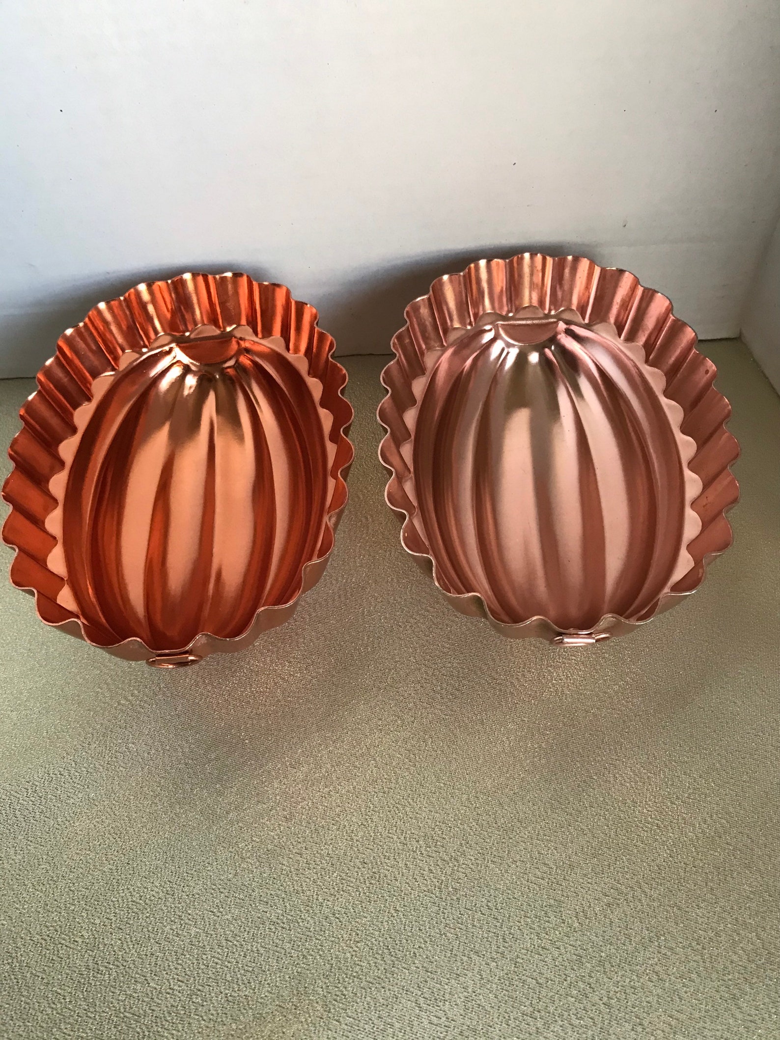 Vintage Copper Mold 2 Pc Melon Oval Shape Mold Jello Cake Mold Country ...