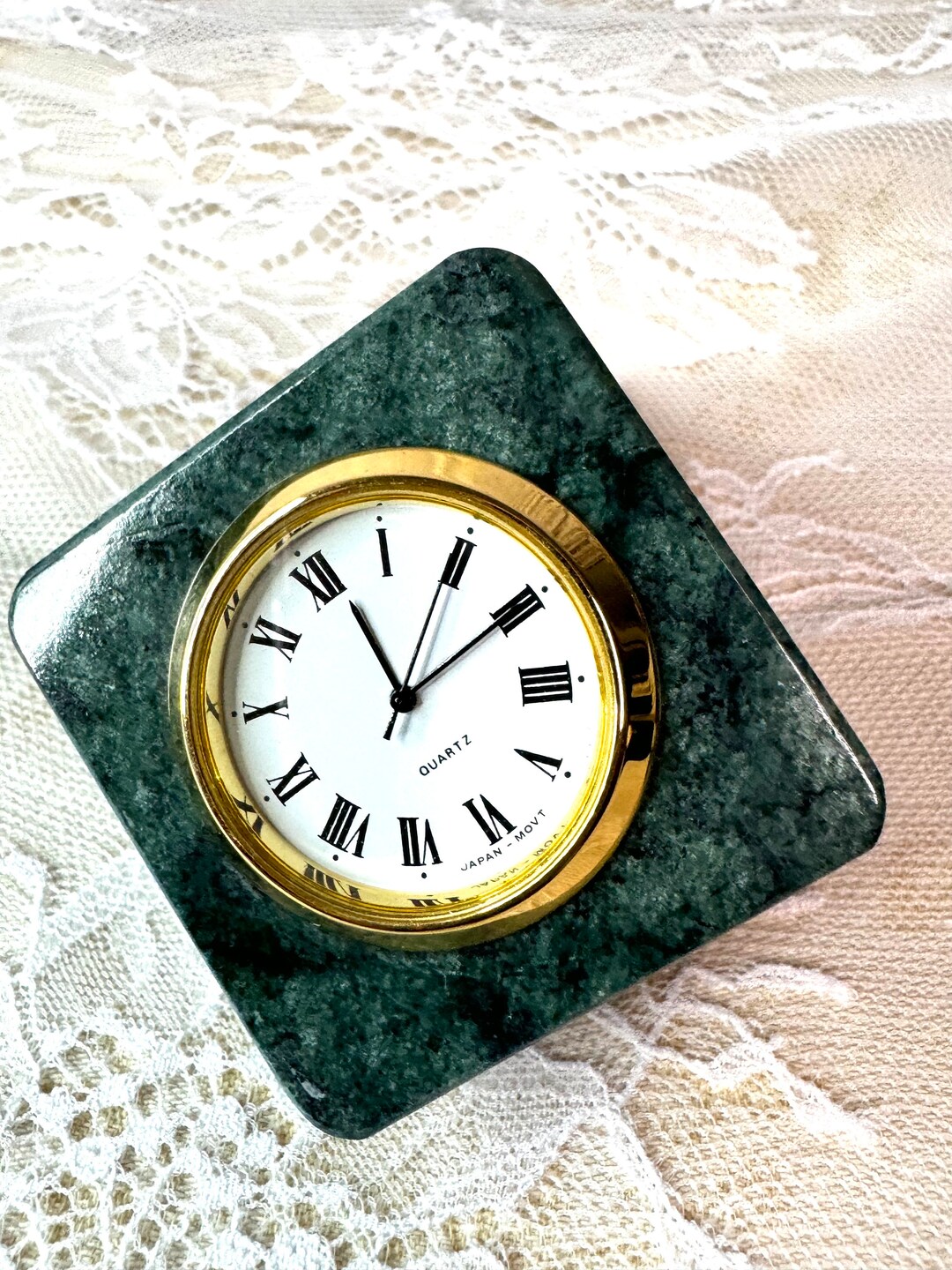 Vintage Green Marble Geometric Style Clock ~ Marble Desk Clock ~ Japan ...