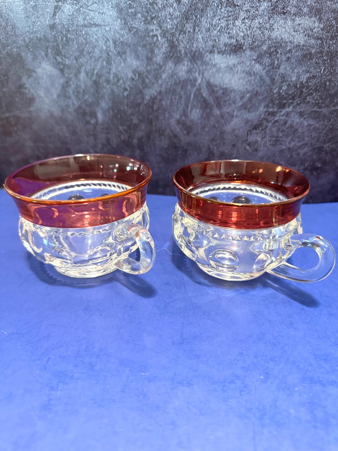 Vintage Ruby Red Kings Crown ~ Thumbprint Punch Bowl Cups ~ Set of 2 ...
