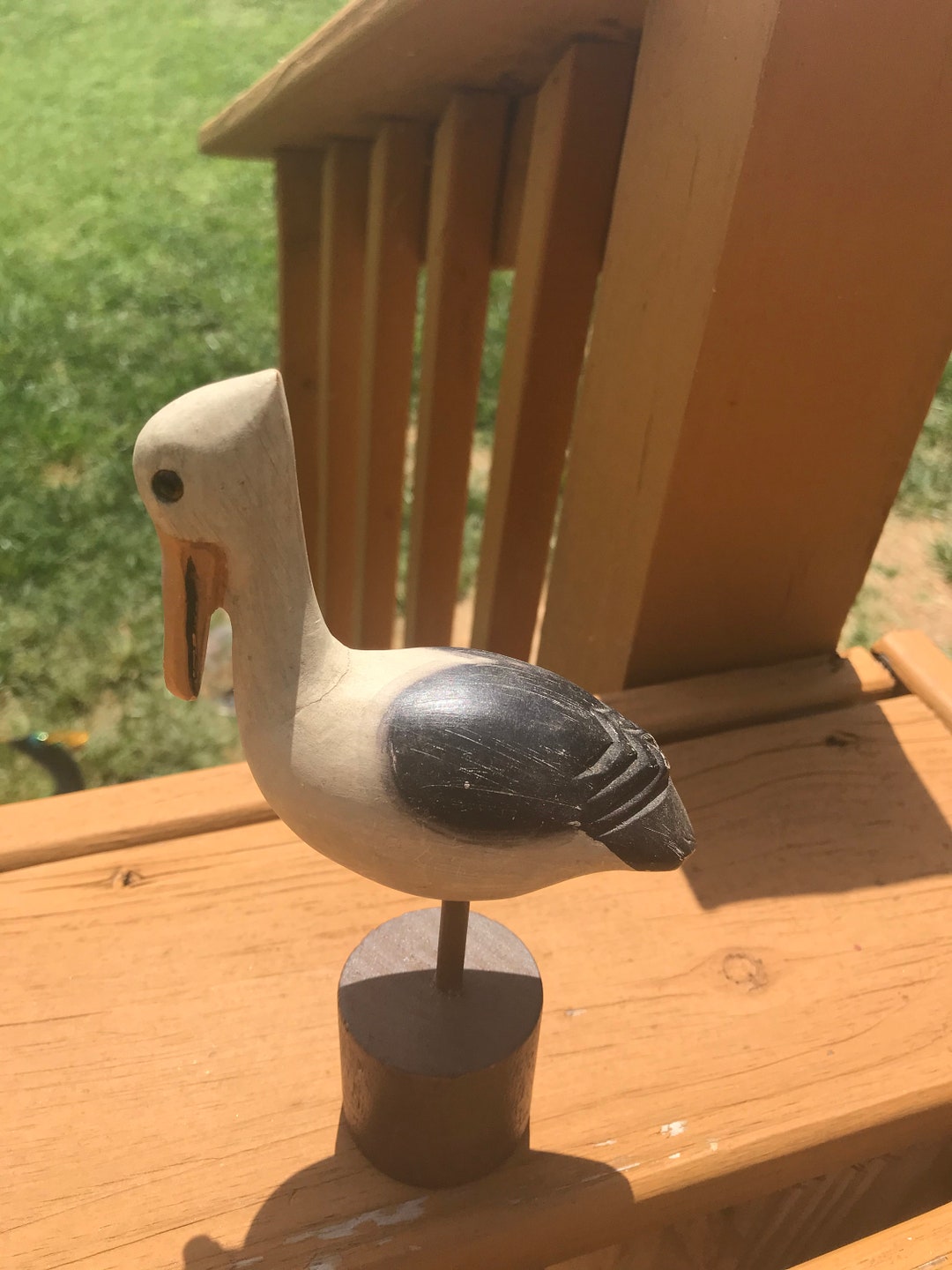 Vintage Pelican ~ Wooden Duck Decoy~ Carved Art Figurine ~ Coastal ...