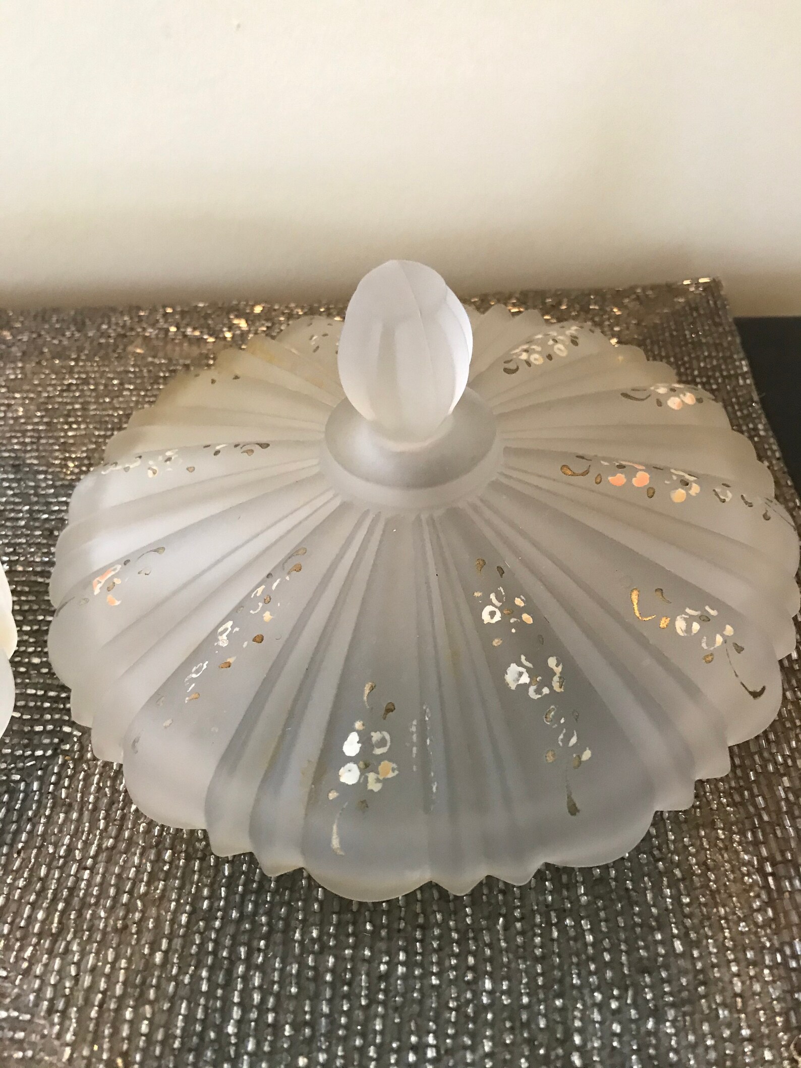 Vintage Frosted Glass Candy Dish With Lid ~ Handpainted Flowers ...