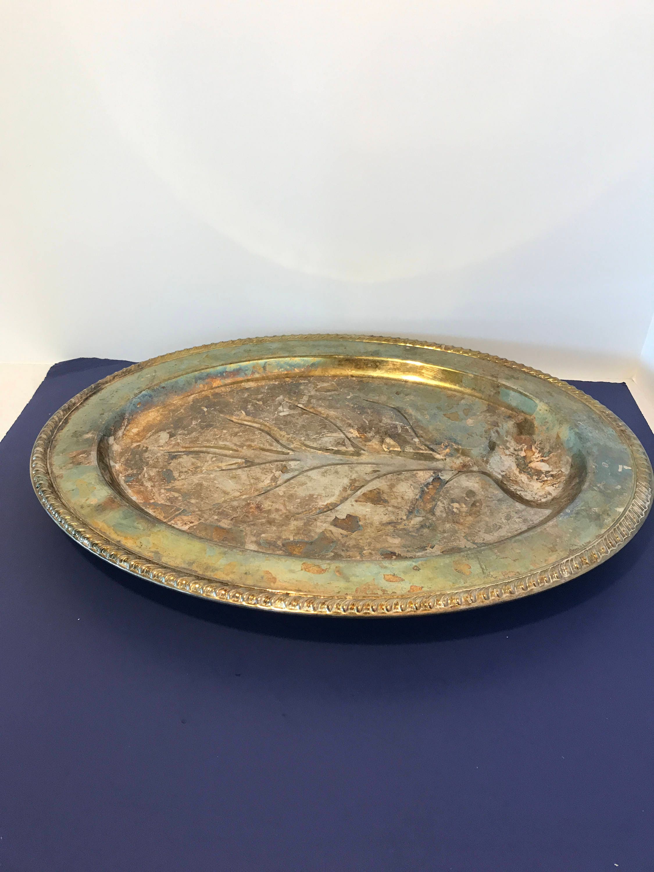 Large Vintage Oval Silver Plated Footed Fish Serving Tray | Etsy