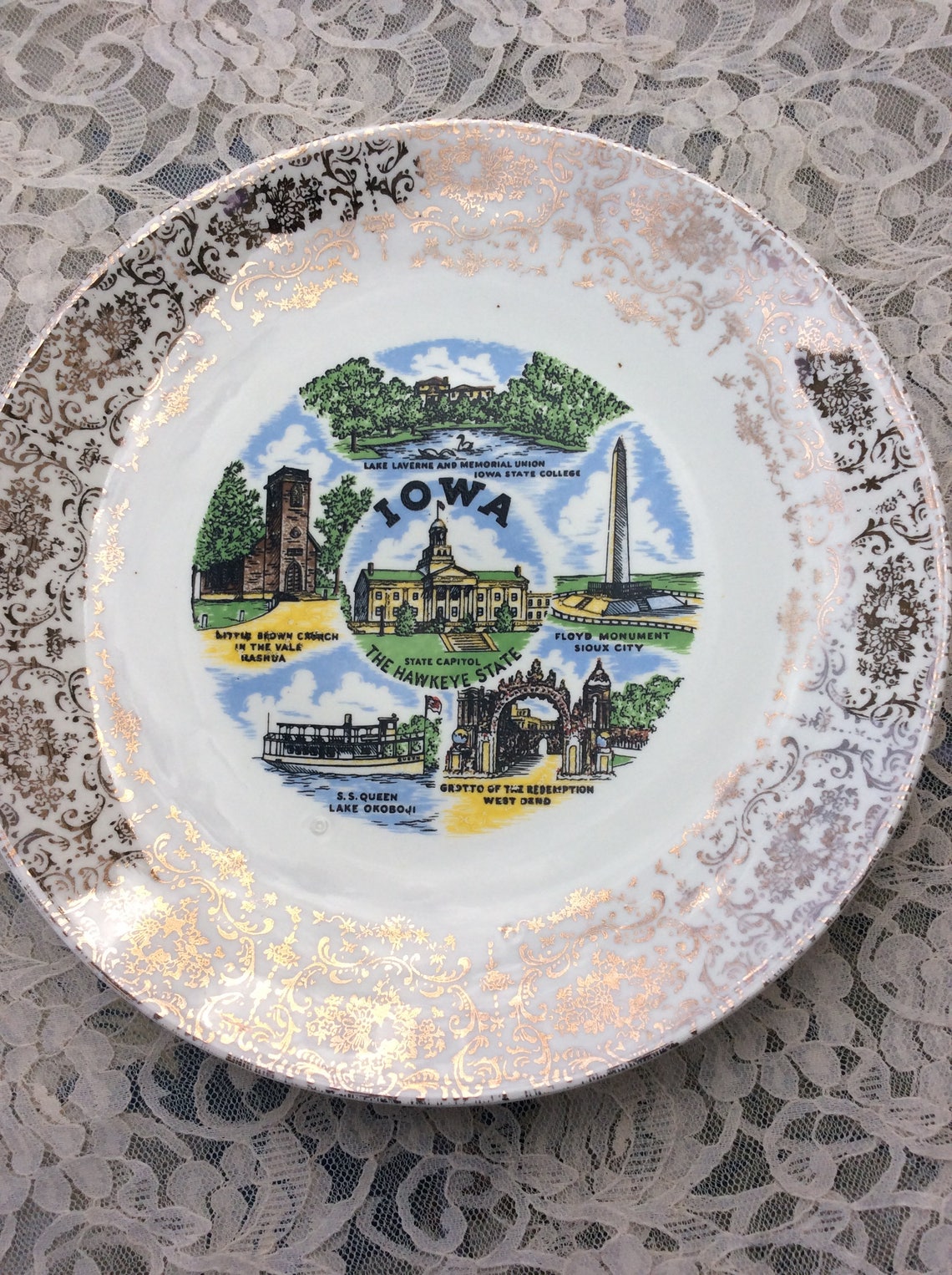Vintage Iowa Souvenir Plate, Shabby Chic Collectible, Country Kitchen ...