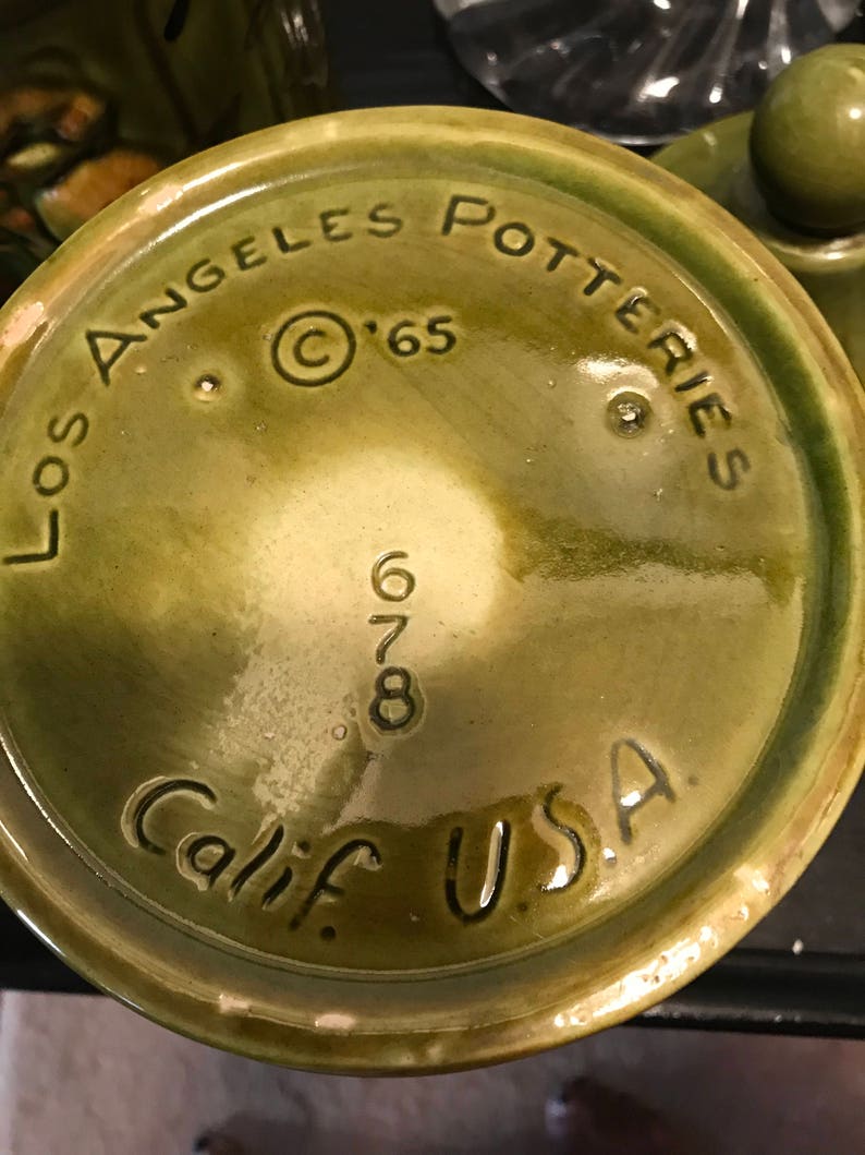 Vintage Los Angeles California Pottery Olive Green Ceramic 3 Piece Set ...