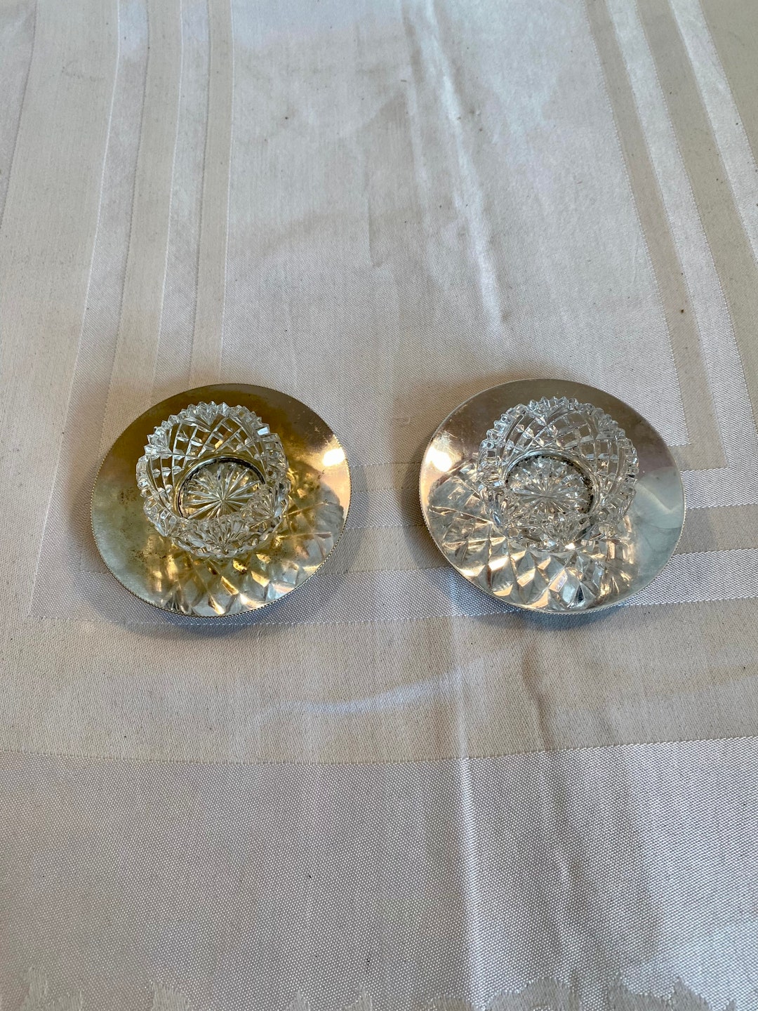 Vintage Crystal Salt Cellars and Silver Plate Holders ~ G G H ~ NS ...