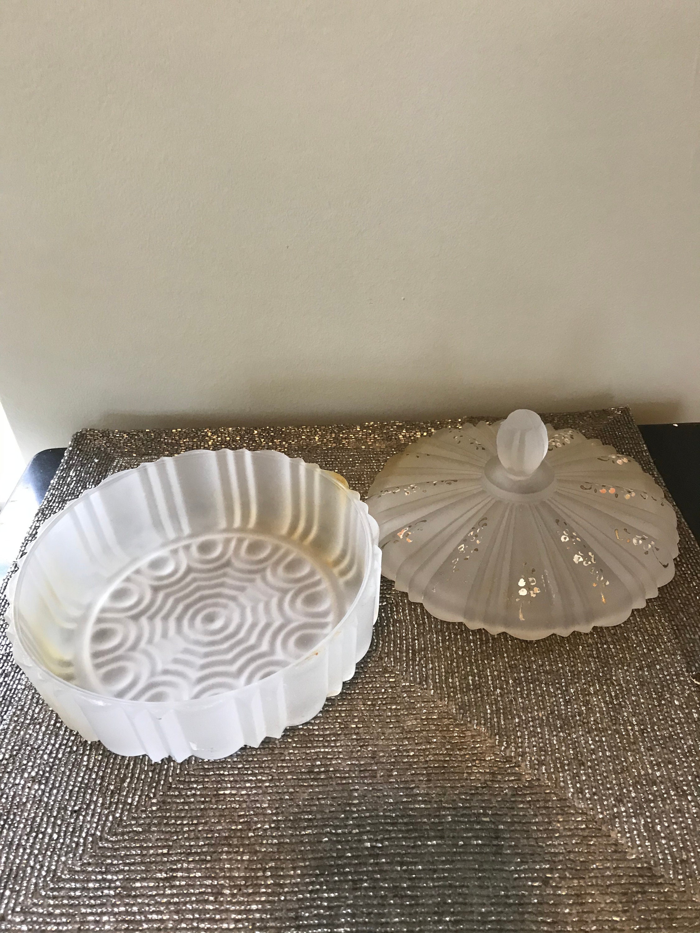 Vintage Frosted Glass Candy Dish With Lid ~ Handpainted Flowers ...