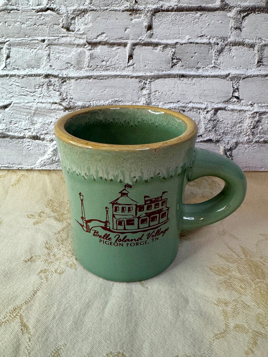 Vintage Pigeon Forge Green Mug - Belle Island Village Souvenir - Green ...