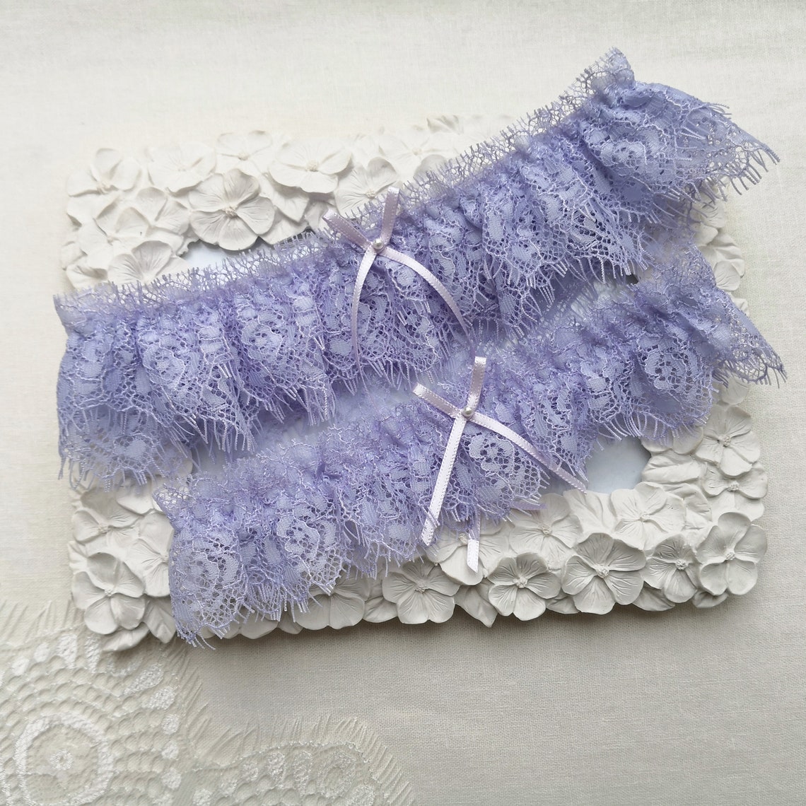 Lilac garter set lilac wedding garter set eyelash lace | Etsy