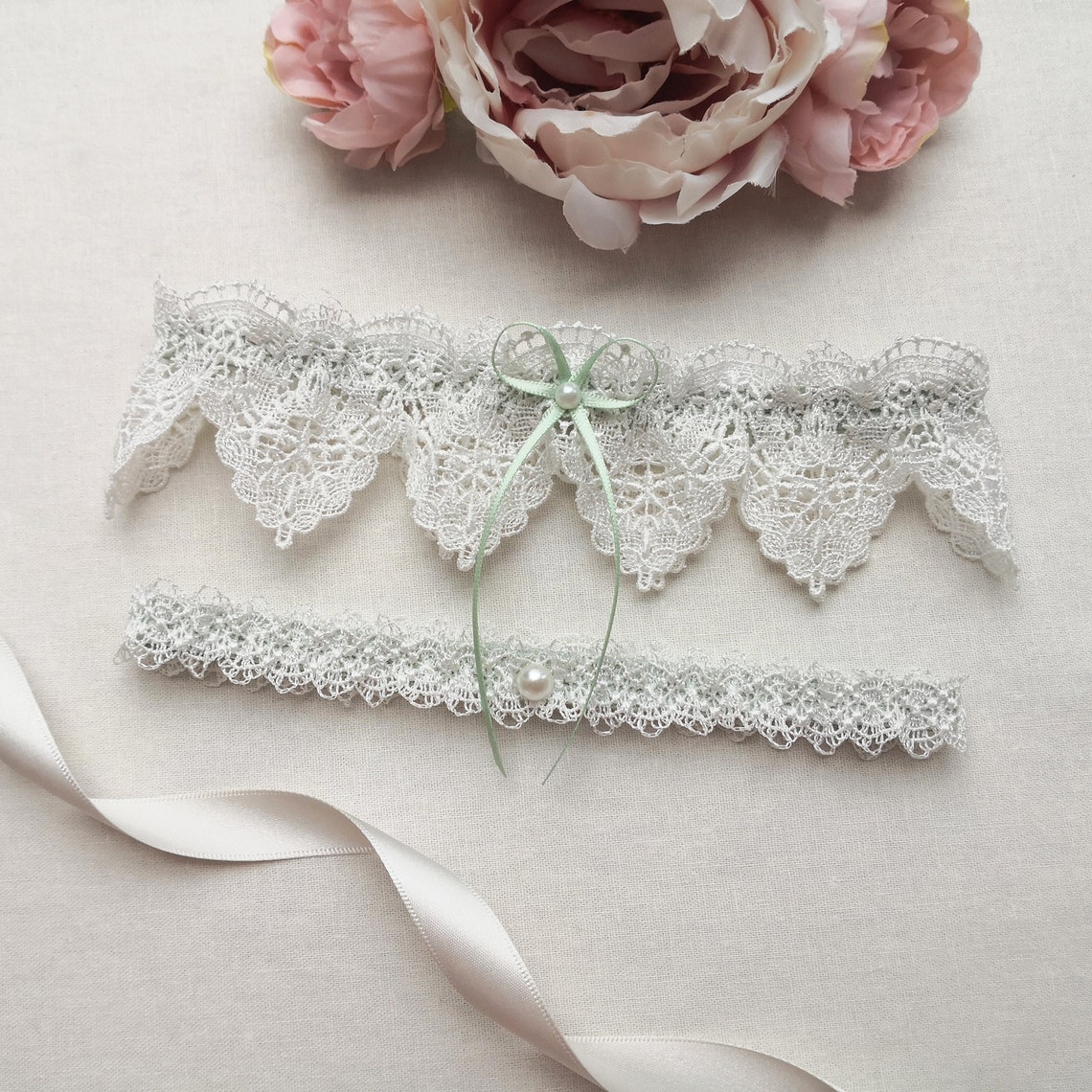 Sage Green Wedding Garter Set Sage Bridal Garter Set Ivory - Etsy UK