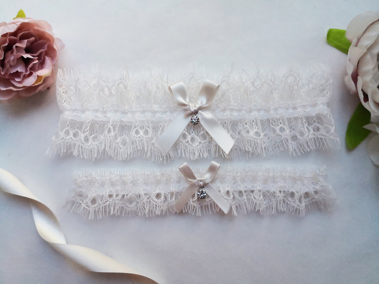 Ivory Garter Set Ivory Wedding Garter Set Eyelash Lace - Etsy