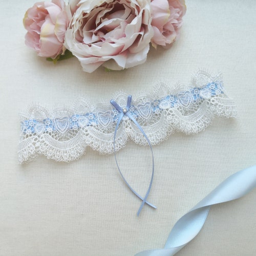 Wedding Garter With Ivory Lace Blue Wedding Garter Something - Etsy
