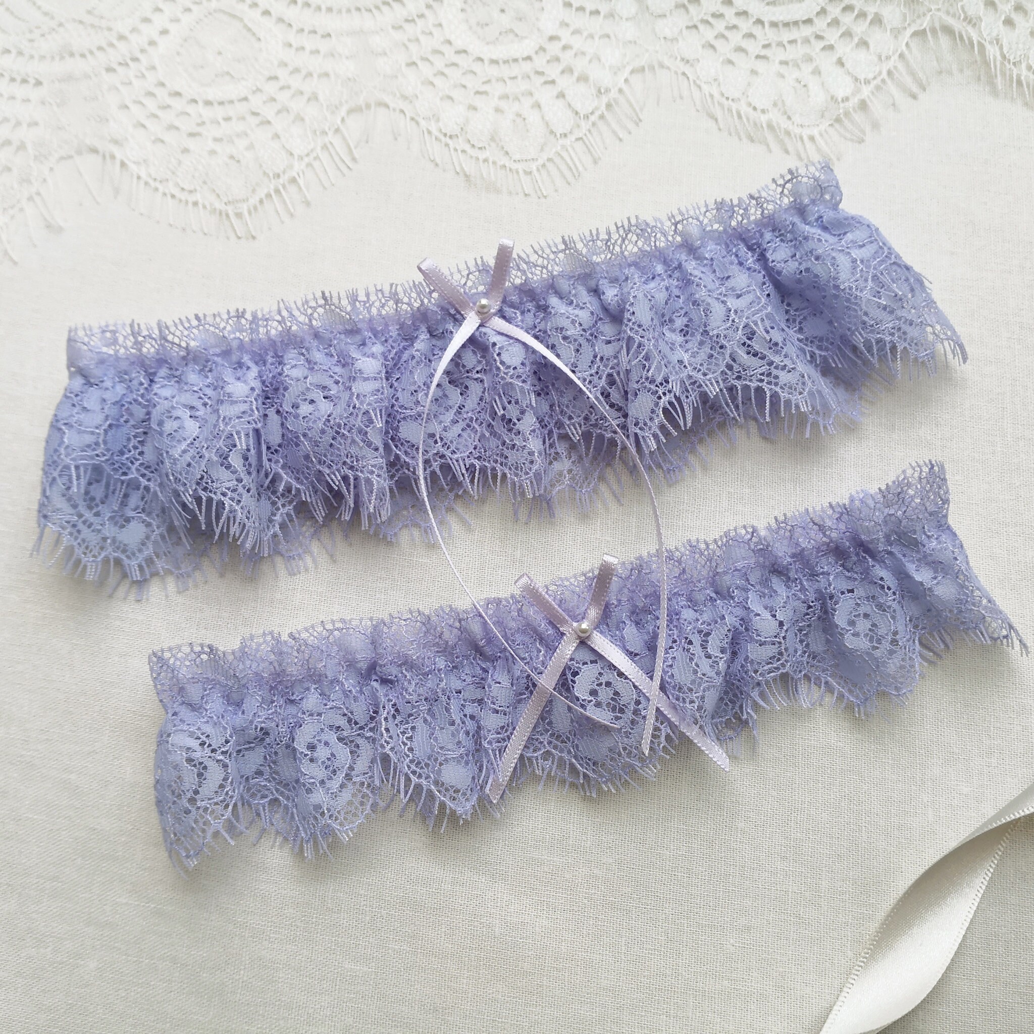 Lilac garter set lilac wedding garter set eyelash lace | Etsy