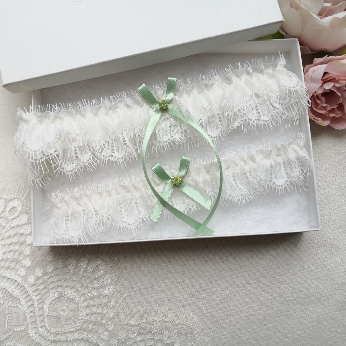 Sage green garter set sage wedding garter set eyelash lace | Etsy