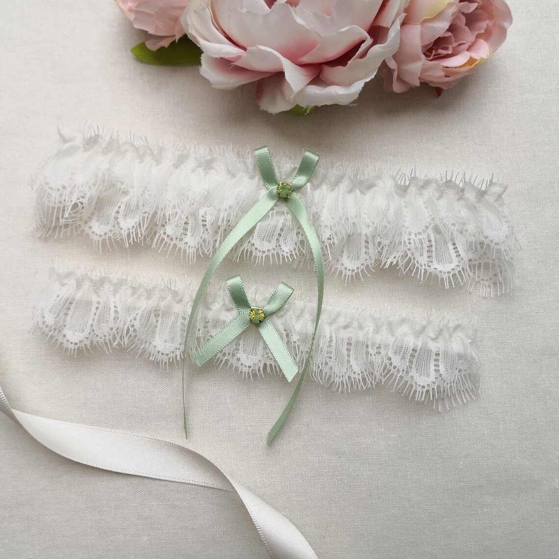 Sage Green Garter Set Sage Wedding Garter Set Eyelash Lace - Etsy